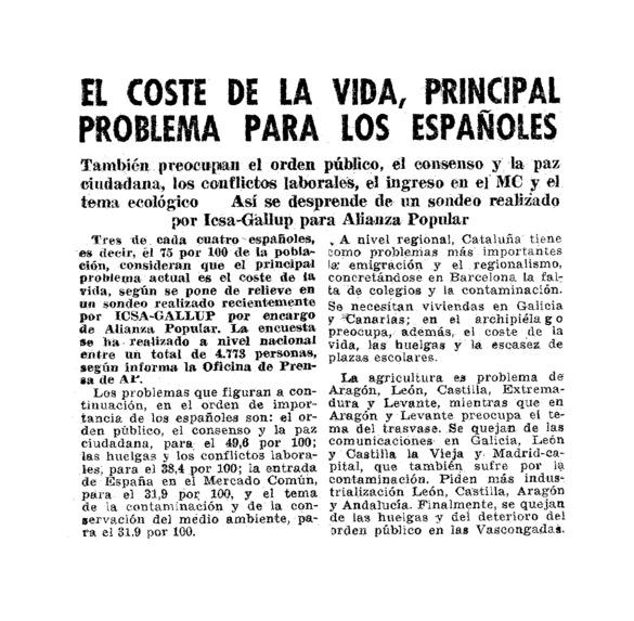 El coste de la vida, principal problema para los Españoles - Archivo Linz de la Transición ...