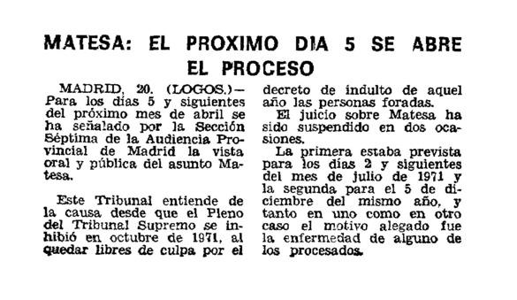 Matesa: el próximo día 5 se abre el proceso - Archivo Linz de la ...