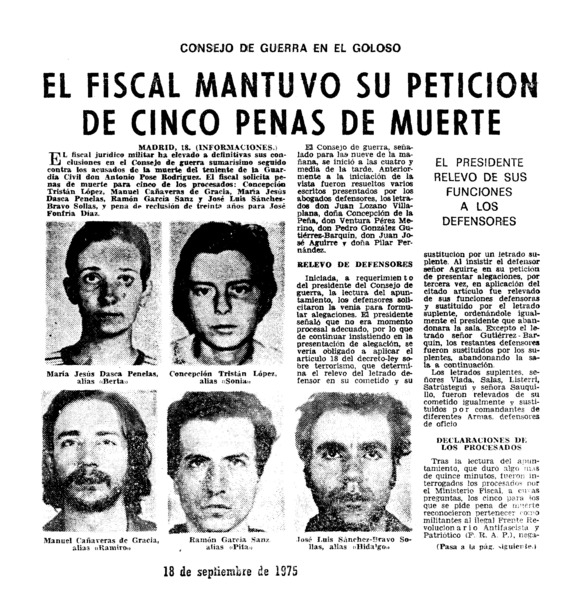 El fiscal mantuvo su petición de cinco penas de muerte - Archivo Linz ...