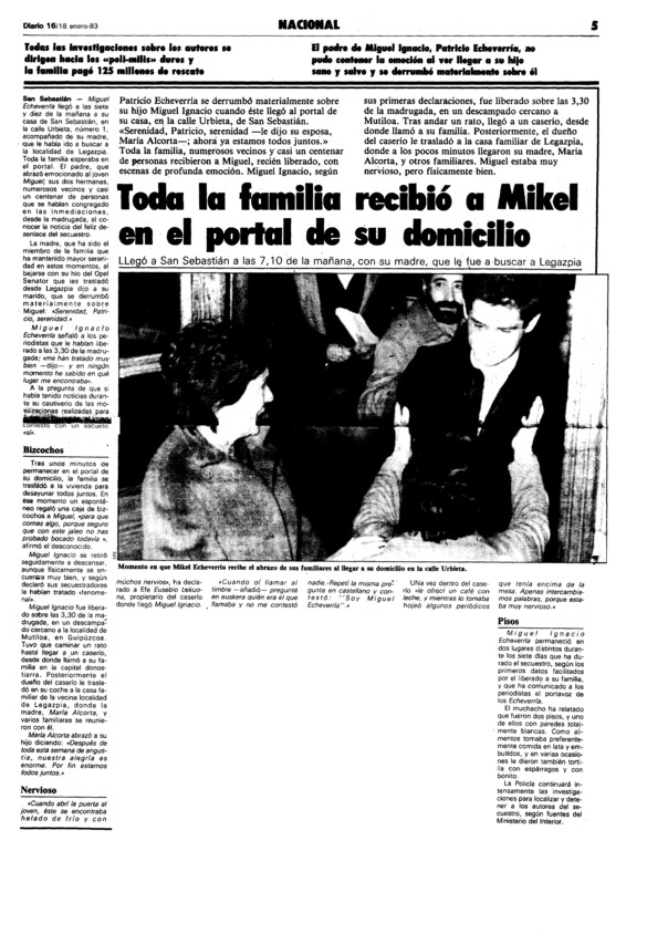 Toda la familia recibió a Mikel en el portal de su domicilio - Archivo ...