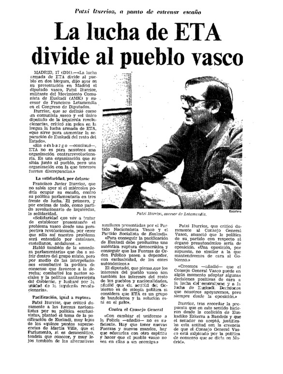 La lucha de ETA divide al pueblo vasco - Archivo Linz de la Transición ...