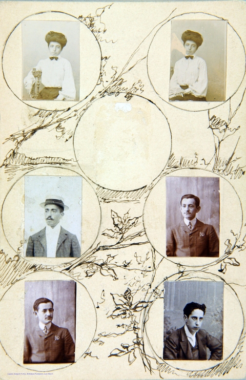 6 fotografías: 2 de Josefa y 3 hombres (1 repetida), pegadas en tarjeta ...